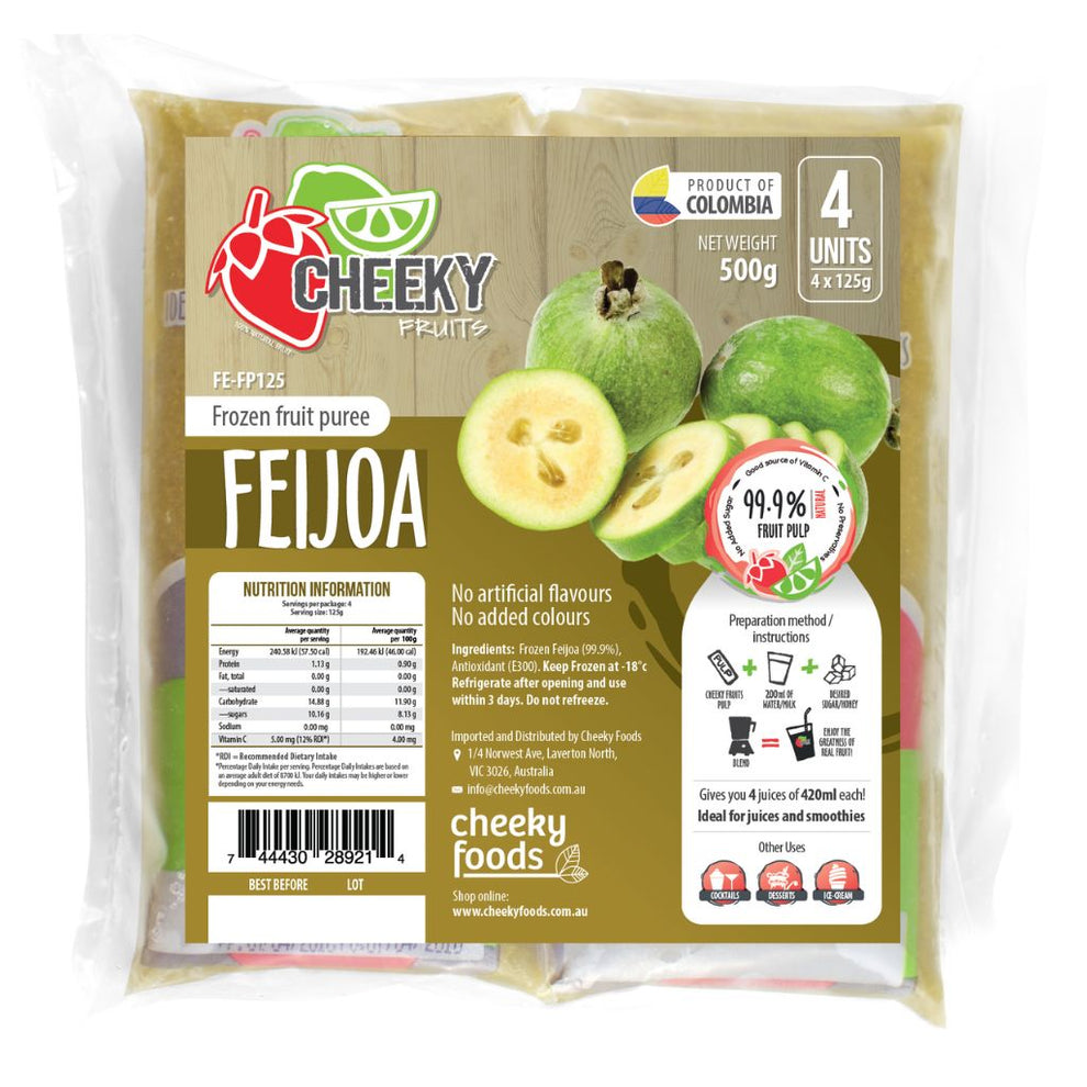 Frozen Feijoa Fruit Pulp x 4 (500g) – Cheeky Foods