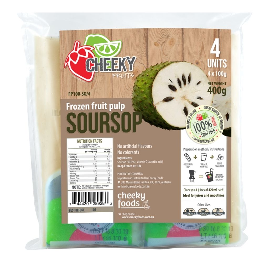 Frozen Soursop Fruit Purée Cheeky Fruits Pack of 4 (400g) – Cheeky Foods